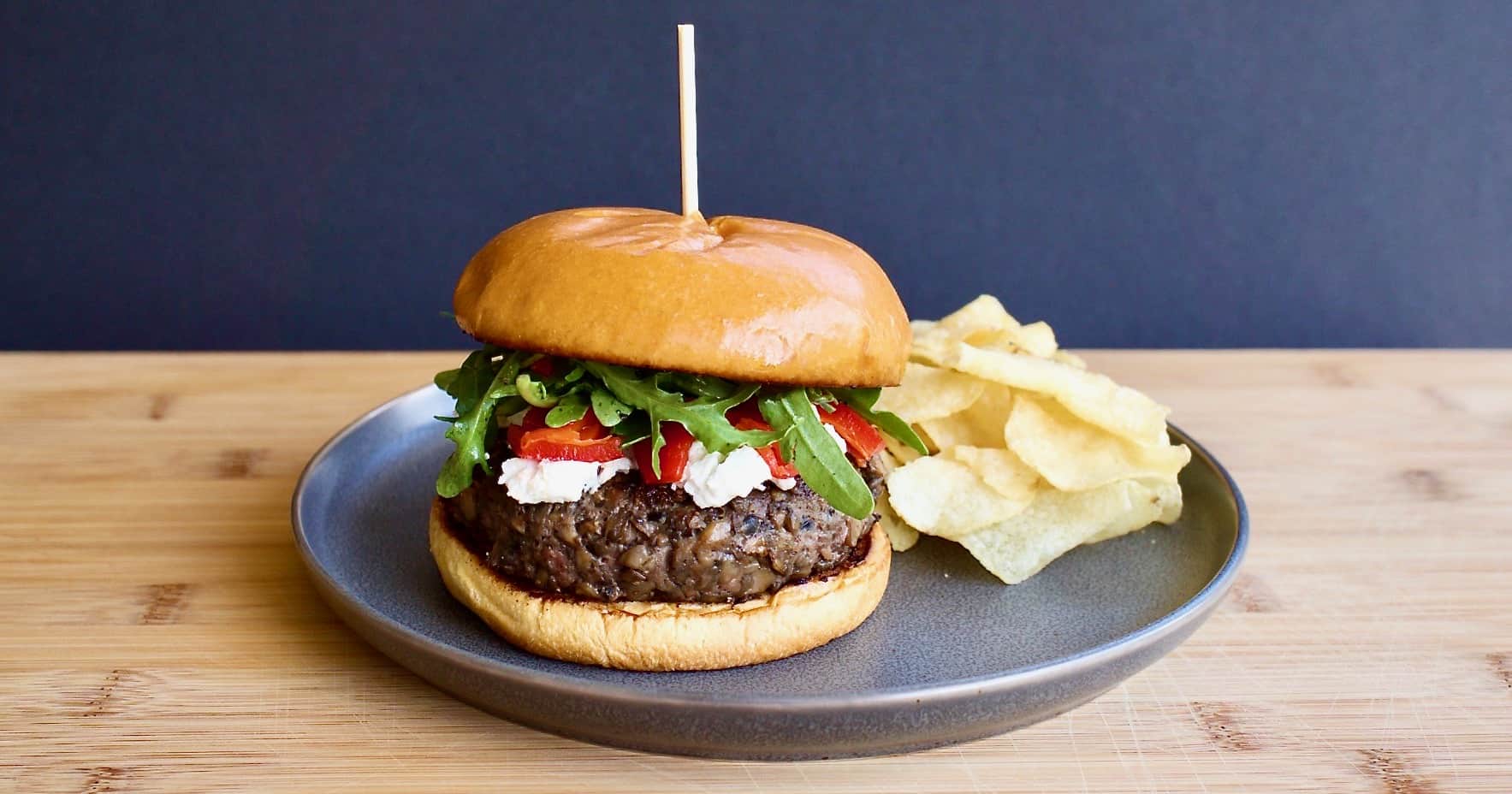 Baby Bella Beef Burger with Goat Cheese & Arugula - Yummy Noises